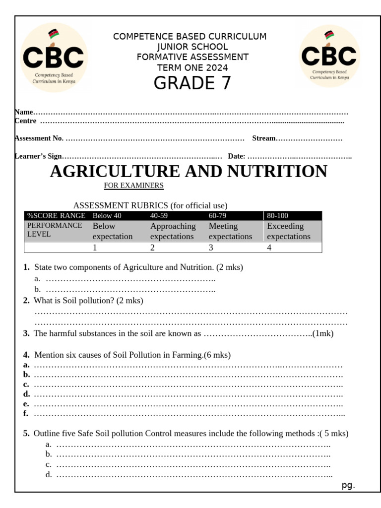 Grade 7 Agriculture and Nutrition QS3T 2024 4 | PDF | Human Impact On ...