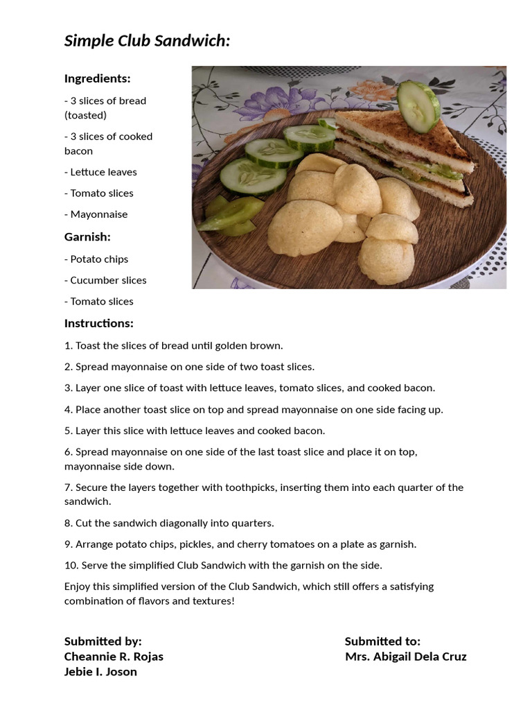 Easy Club Sandwich Recipe | PDF