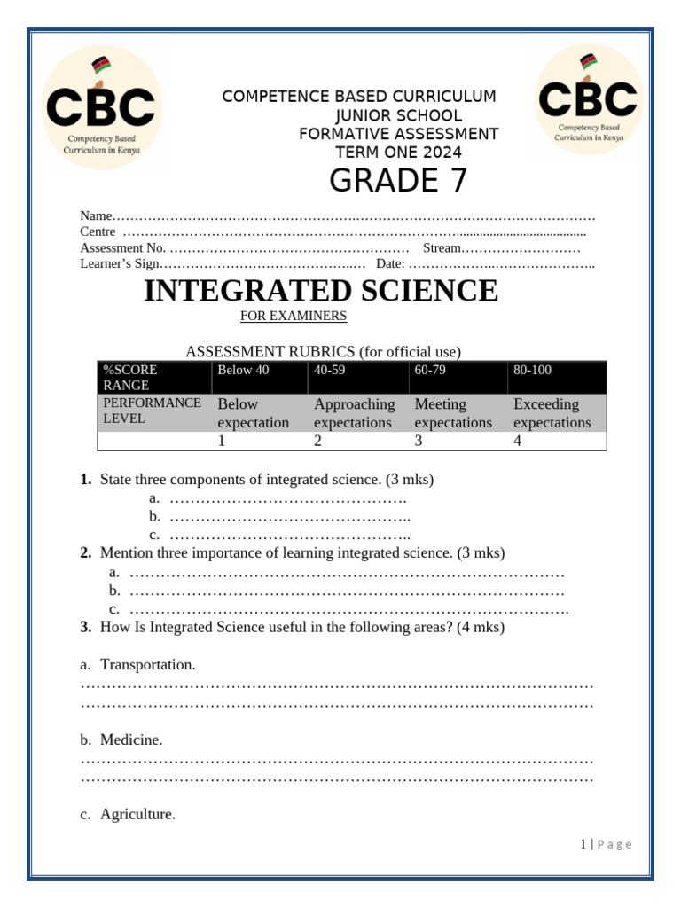 Grade 7 Integrated Science QS3T 2024 4 | PDF | Physical Chemistry