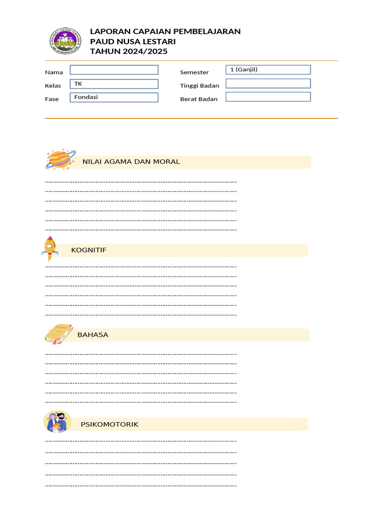 LAPORAN CAPAIAN PEMBELAJARAN SEMESTER GANJIL | PDF