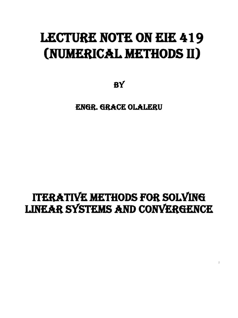 Lecture Note On Eie 419 (Numerical Methods Week 4 | PDF | Numerical Analysis | Linear Algebra