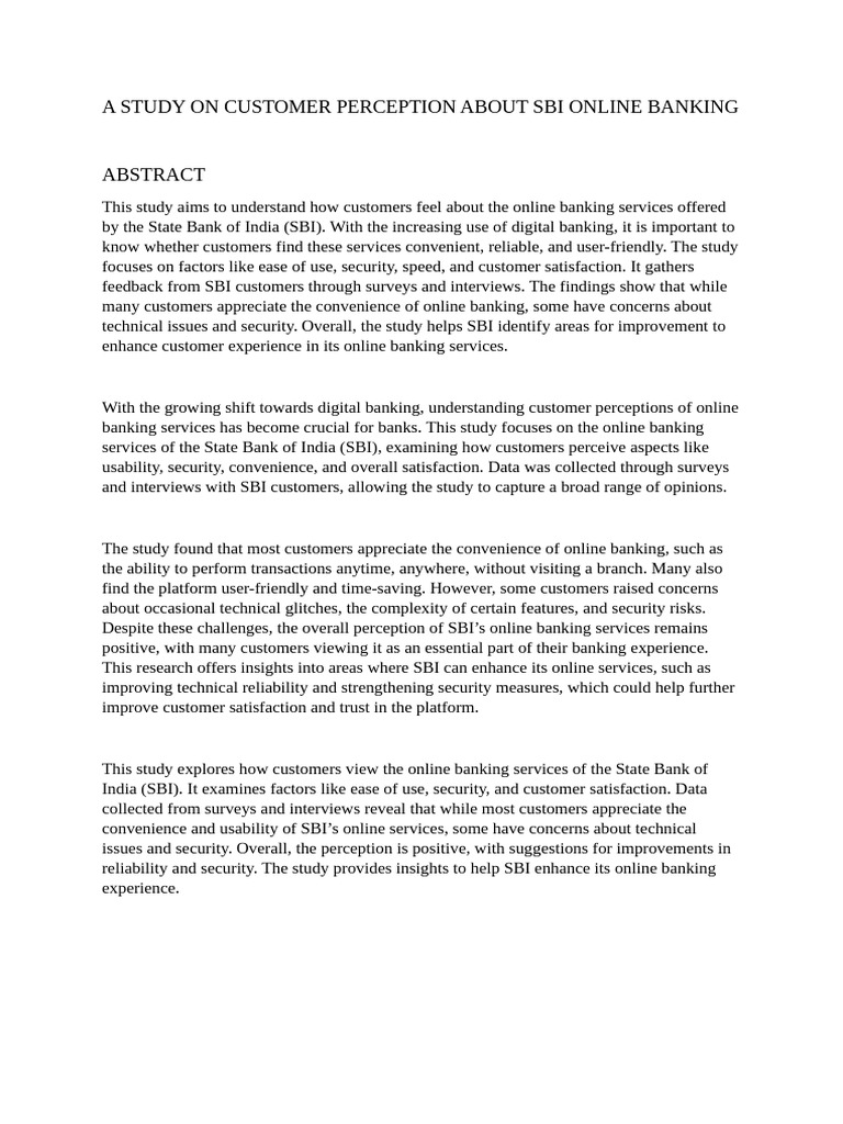 Customer Perception of SBI Online Banking | PDF | Usability | Online ...