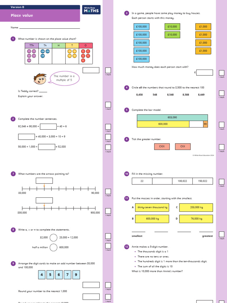 Y5 Autumn B1 EoB Assessment Version B | PDF | Mathematics | Arithmetic