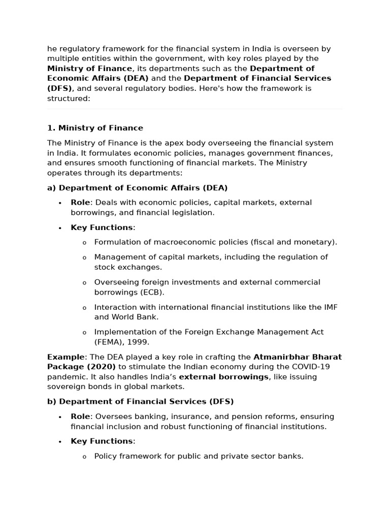 he regulatory framework for the financial system in India is overseen ... he regulatory framework for the financial system in India is overseen ...