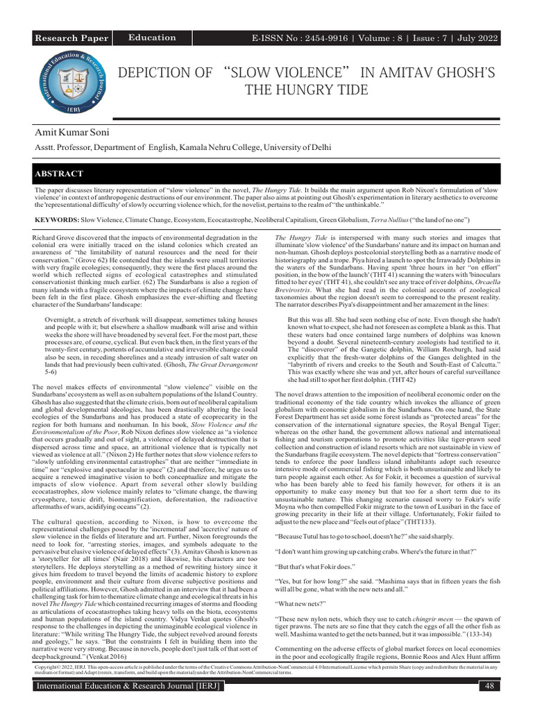 Depiction of Slow Violence in Amitav Gho | PDF | Sustainability | Violence