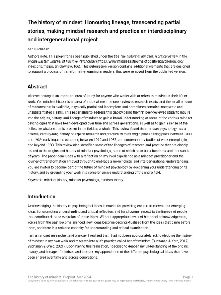 The History of Mindset - V4 | PDF | Mindset | Psychology