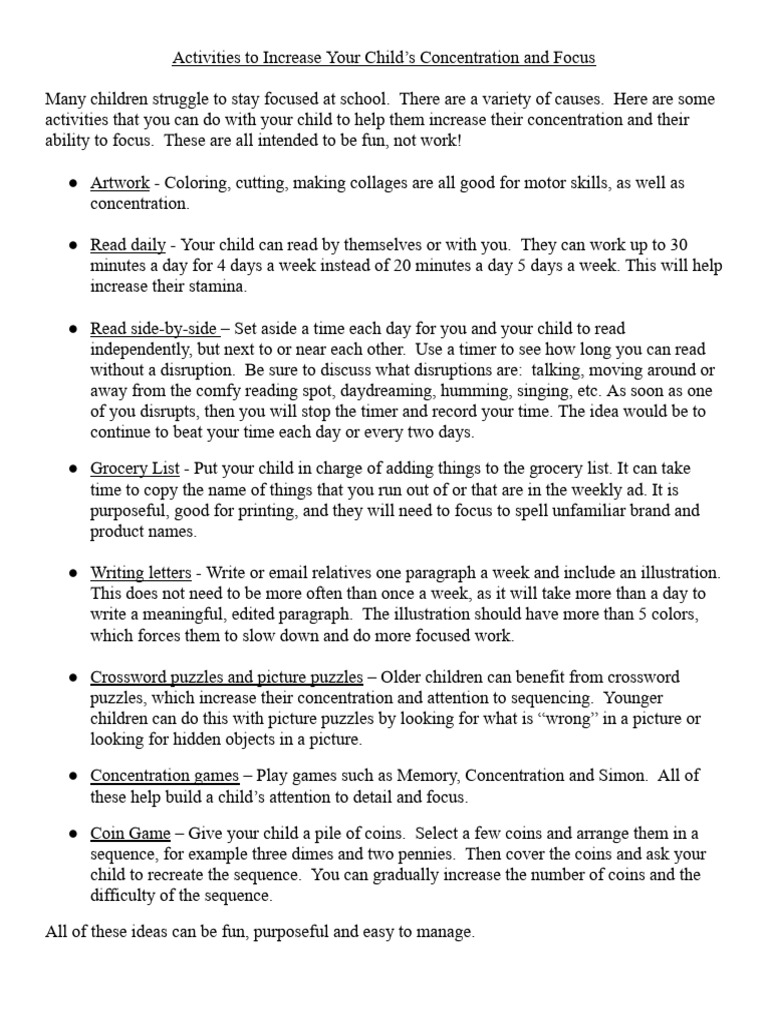 Activities to Increase Your Child's Focus | PDF | Attention | Cognitive ... Activities to Increase Your Child's Focus | PDF | Attention | Cognitive ...
