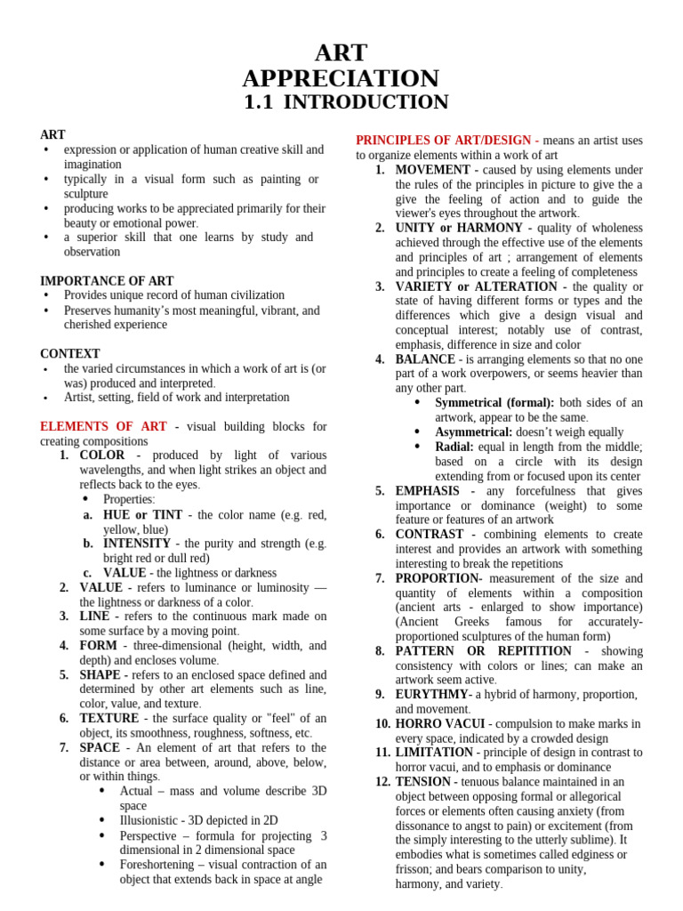 Art Appreciation Reviewer Prelimsdocx | PDF | Aesthetics | Beauty