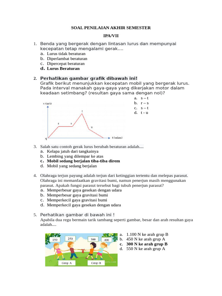 SOAL PENILAIAN AKHIR SEMESTER IPA | PDF SOAL PENILAIAN AKHIR SEMESTER IPA | PDF