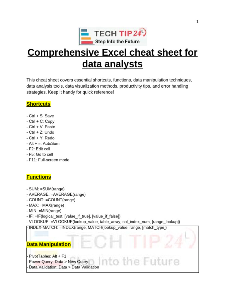 excel cheatsheet | PDF | Data Analysis | Microsoft Excel excel cheatsheet | PDF | Data Analysis | Microsoft Excel