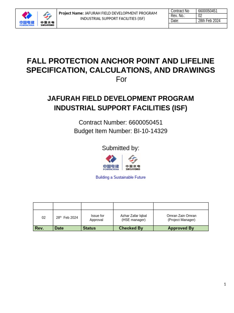 Fall Protection Anchor Point and Lifeline Specification, Calculations ...