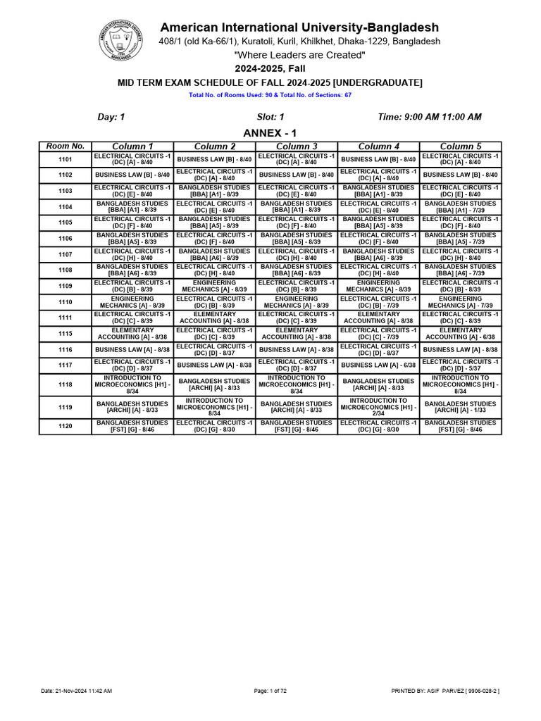 AIUB Fall 2024 Midterm Schedule | PDF | Electricity | Electrical Engineering