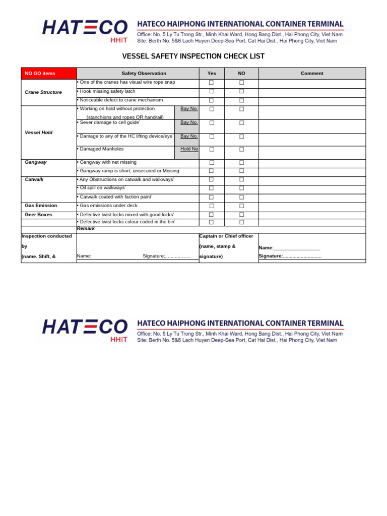 Vessel Safety Inspection Checklist | PDF