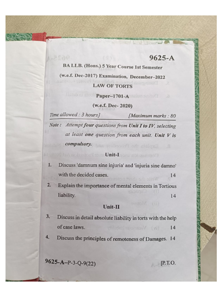 Law of Torts Pyq | PDF