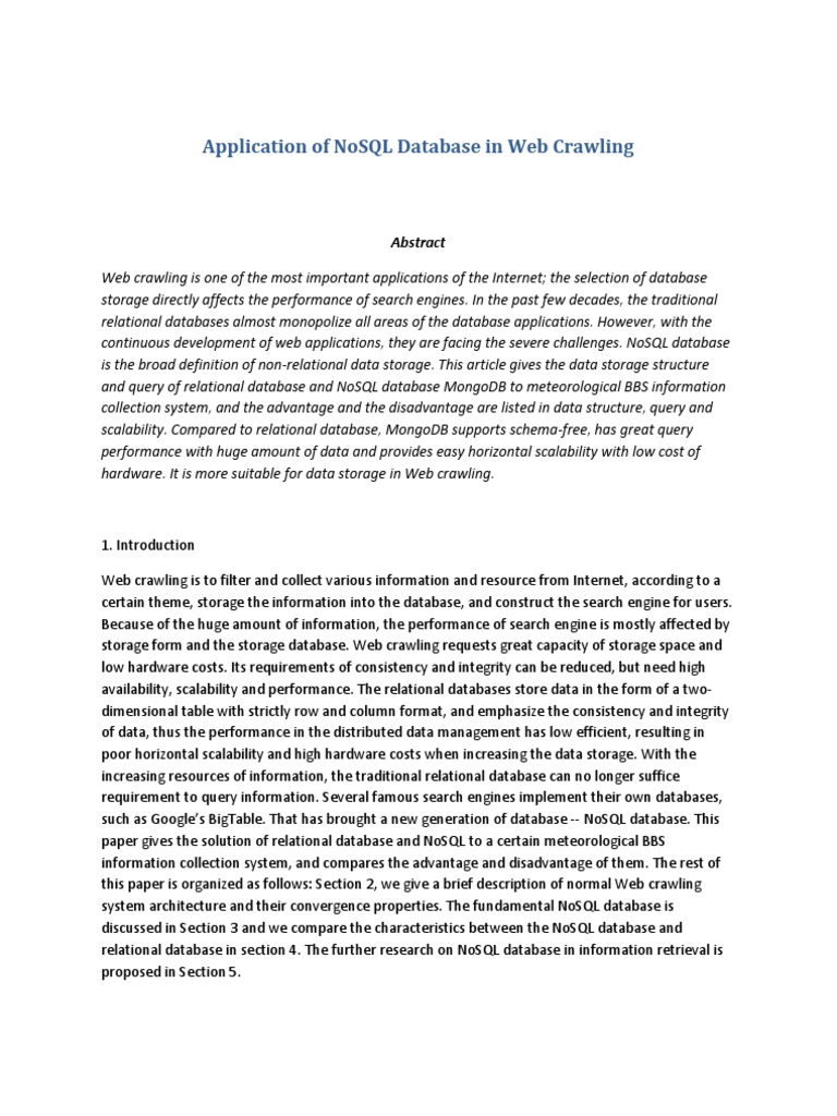 An Analysis of Using MongoDB as a NoSQL Database Solution for Storing Web Crawling Data | PDF ...