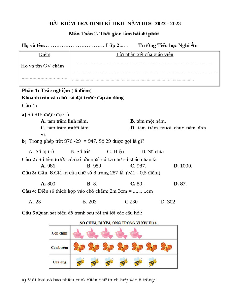 Bài Kiểm Tra Định Kì Hkii Năm Học 2022-2023 Theo Ma Trận | PDF