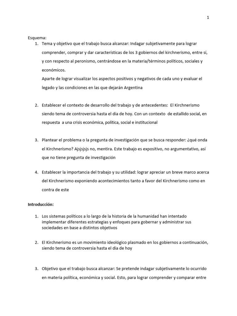 Esquema TP Kirchnerismo | PDF | Inflación | Deuda