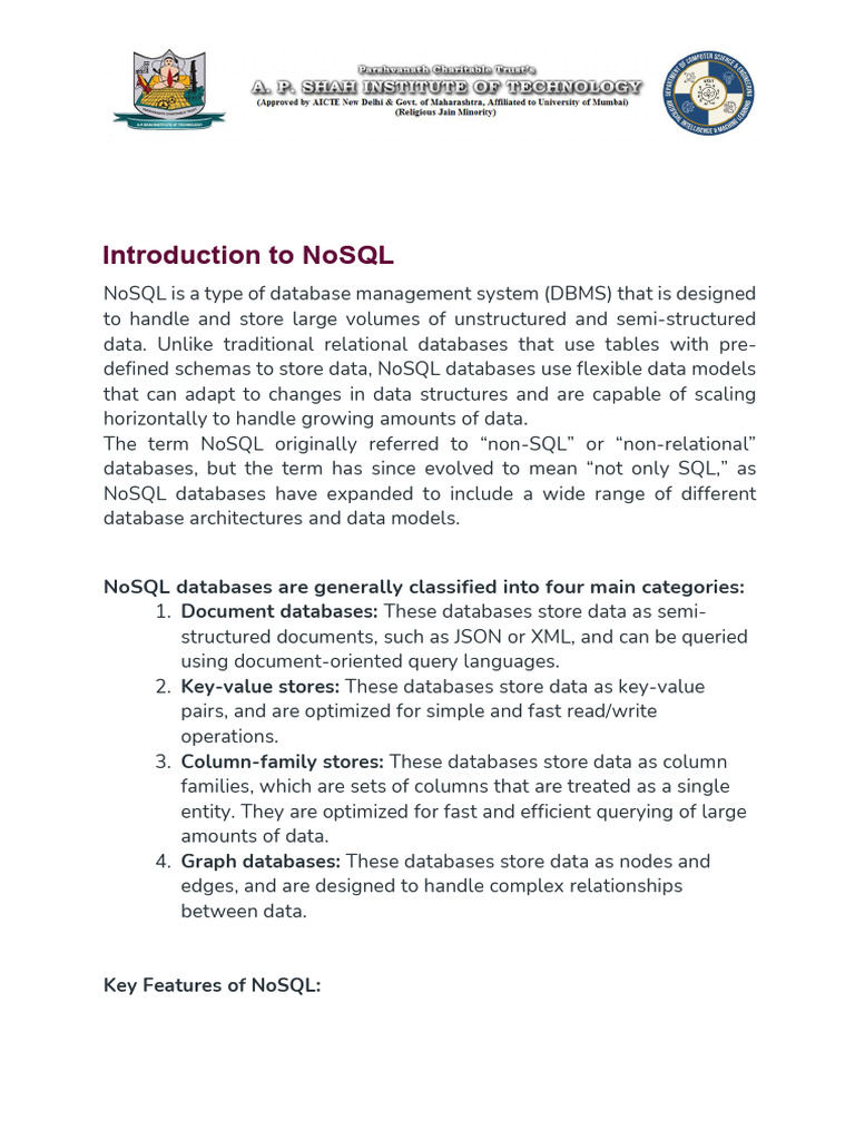 3.1 Introduction to NoSQL | PDF | No Sql | Databases 3.1 Introduction to NoSQL | PDF | No Sql | Databases