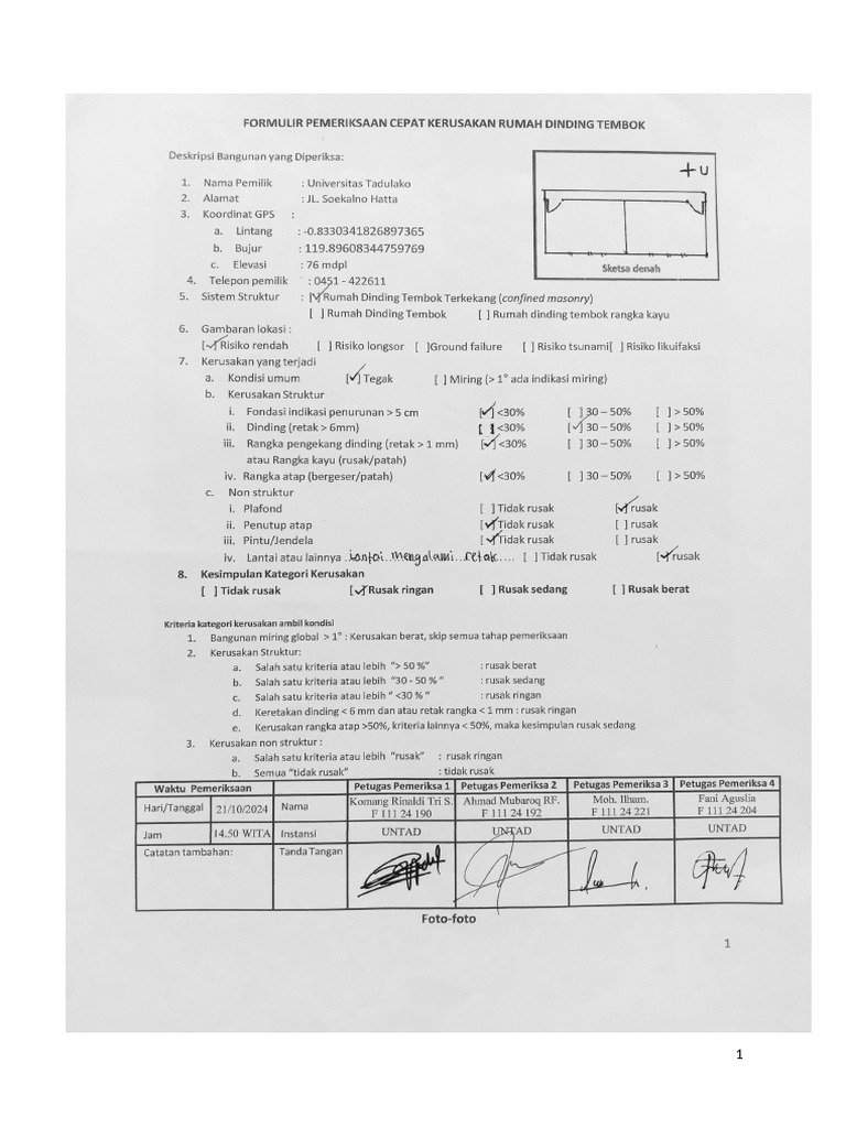Pemeriksaan Kerusakan Gedung Upt. Lab. Dasar Pjkr | PDF