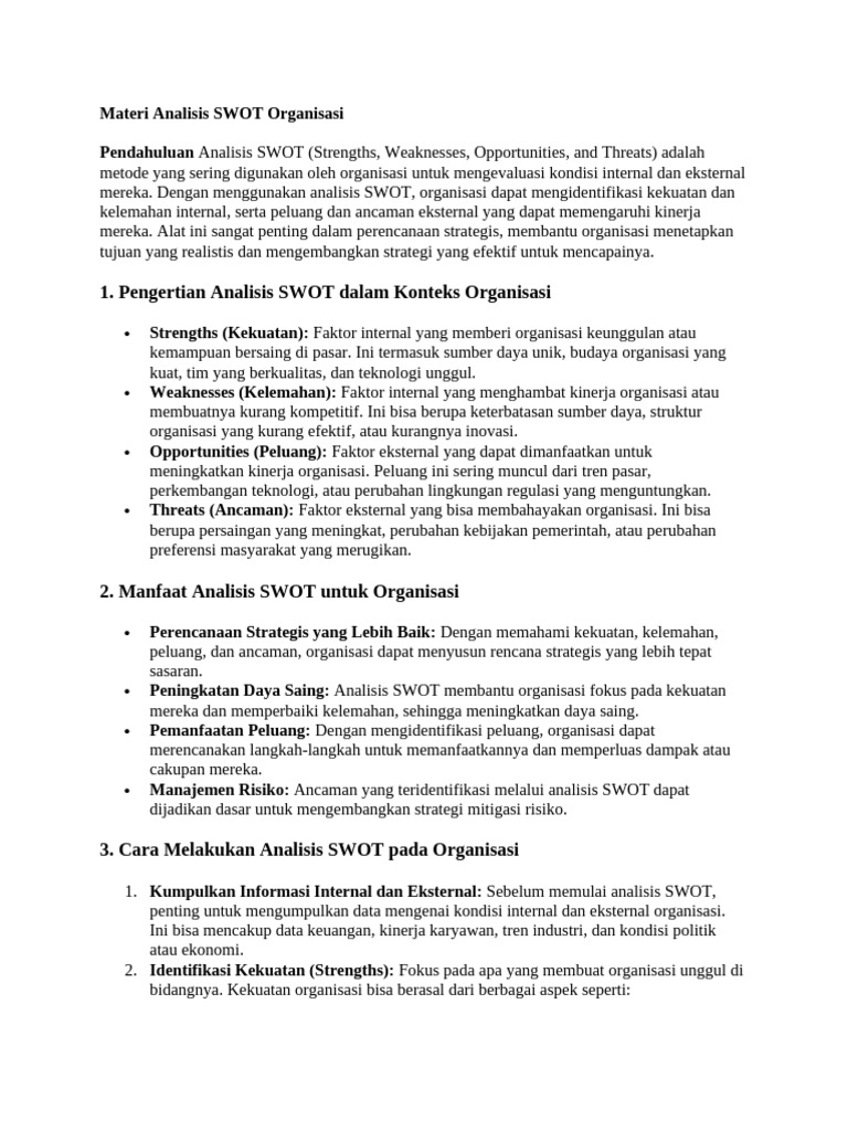 Materi Analisis SWOT Organisasi | PDF