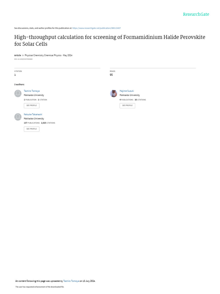High-Throughput Calculation For Screening of Formamidinium Halide ...