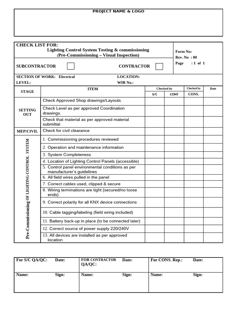 Lighting Control System Commissioning Checklist | PDF | Electricity ...