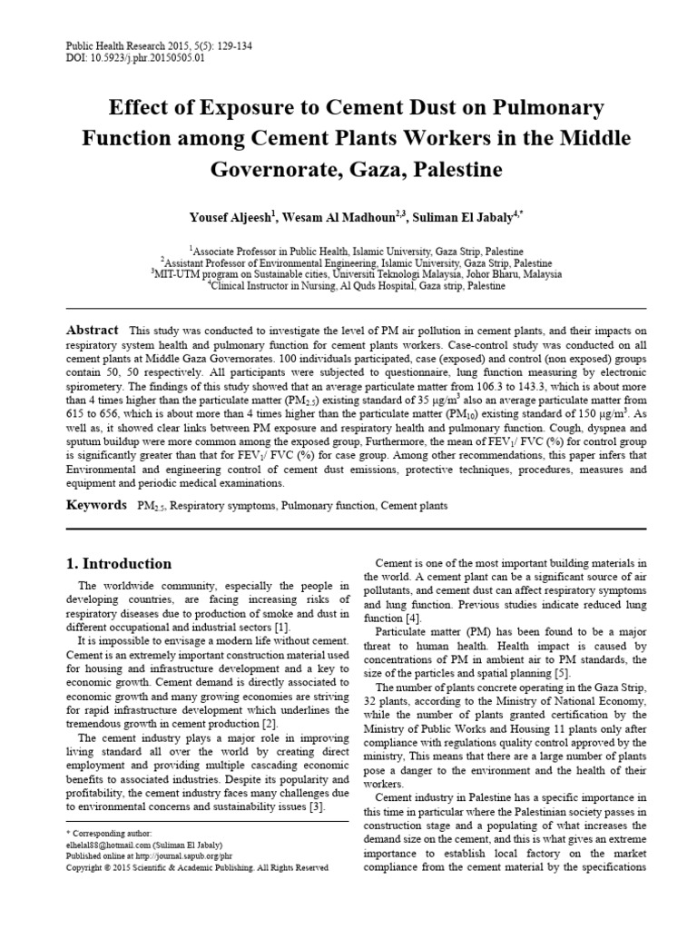 Effect of Exposure To Cement Dust On Pulmonary Function | PDF ...