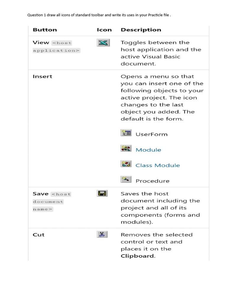 Standard Toolbar Icons and Uses | PDF