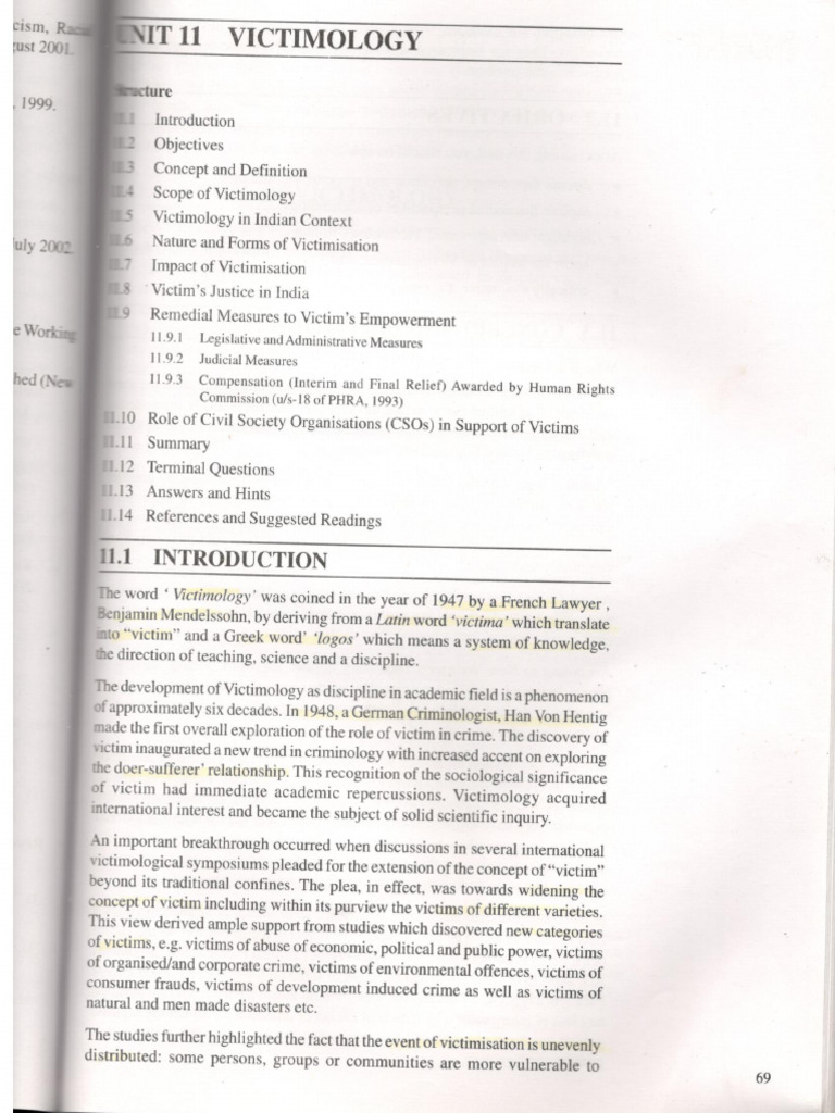 LL.M. 203 Unit 4. Victimology - Ignou | PDF