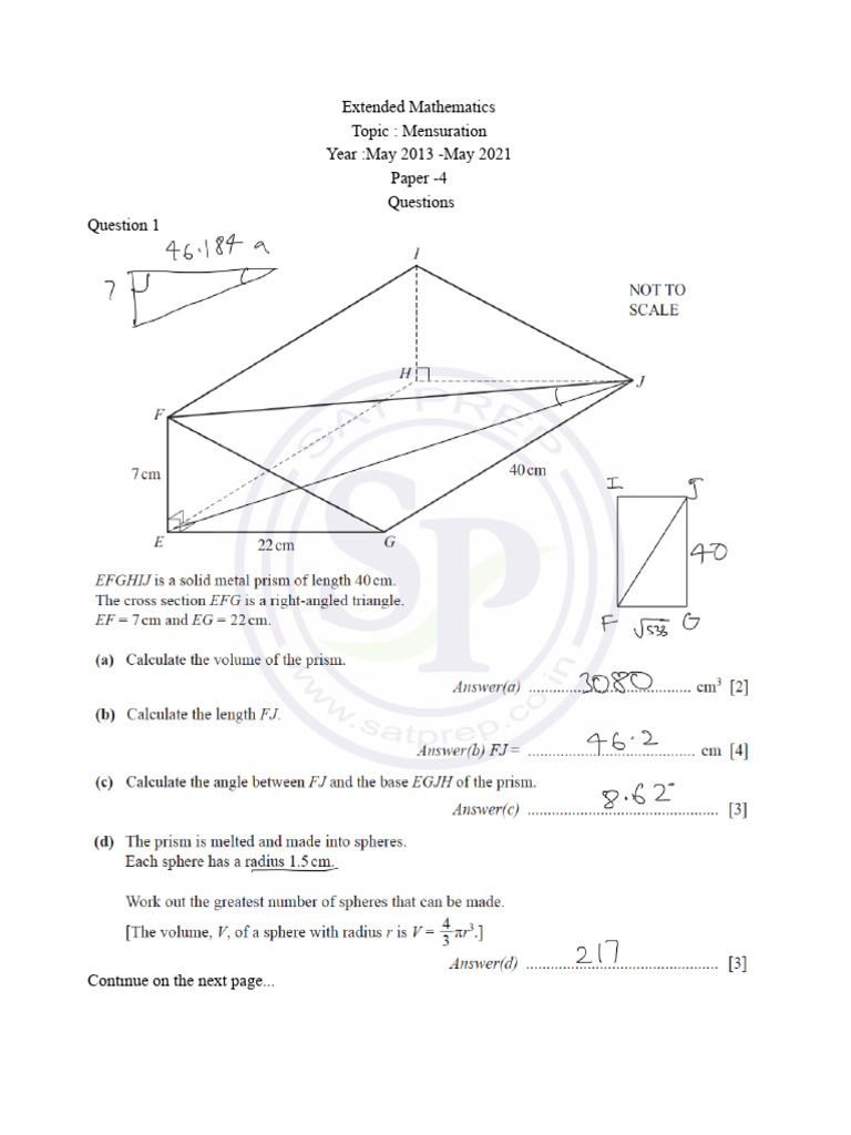 IGCSE Ext Math P4 Mensuration 2 | PDF | Mathematics