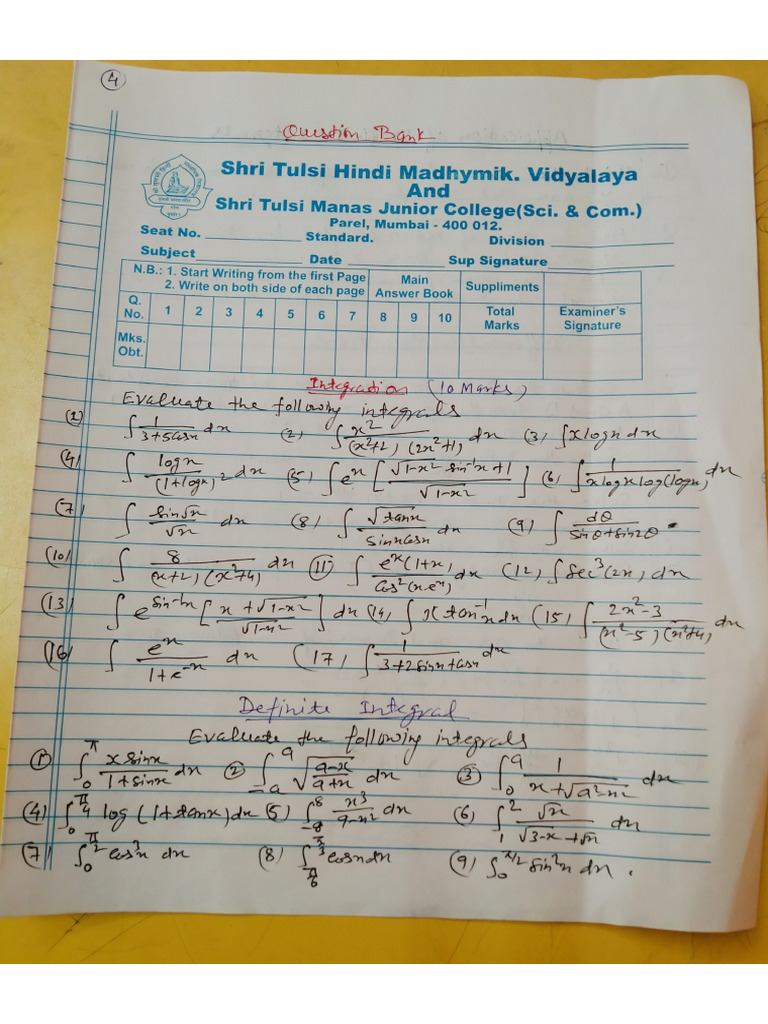 maths question bank 4 | PDF