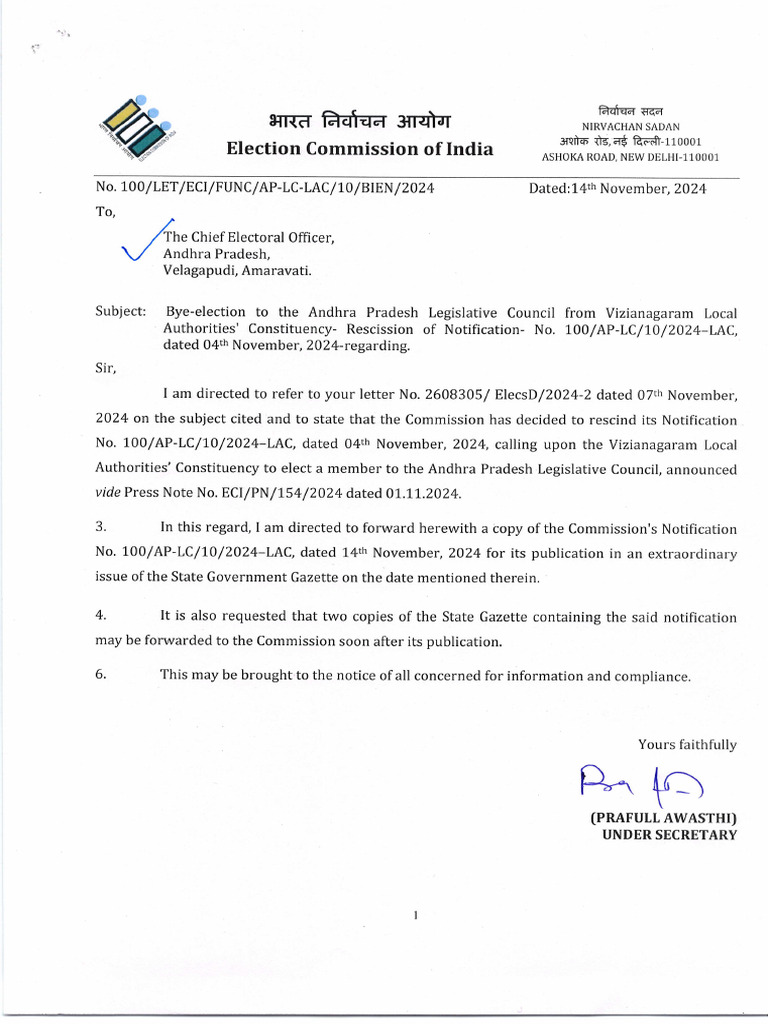 Notification-rescind | PDF | Elections | Governance