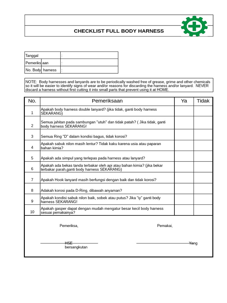 443323484-checklist-full-body-harness-HK-HWI | PDF