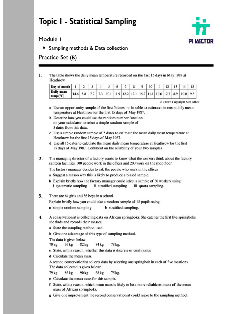 Edexcel Statistics - Topic-1 Module-1 (Q-B) | PDF