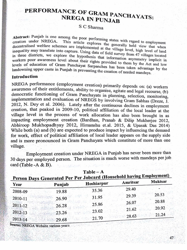 Performance of Gram Panchayats - Nrega in Punjab | PDF | Welfare ...