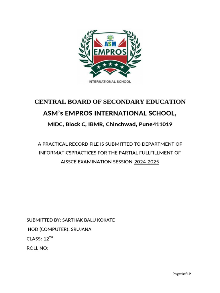 Class 12 Practical File | PDF | Table (Database) | Computer Data