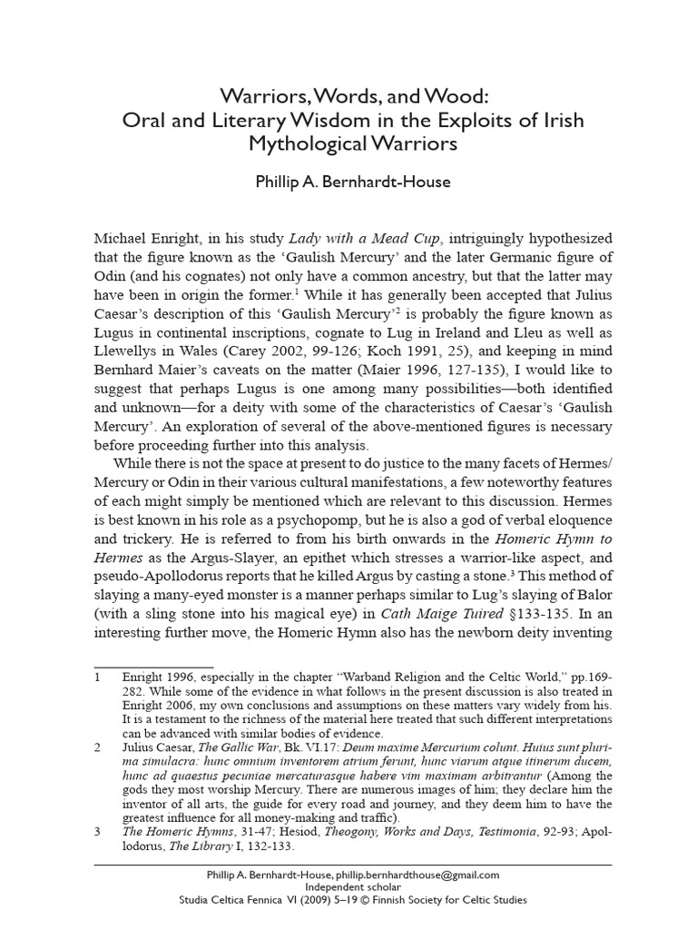 Warriors Words and Wood Oral and Literar | PDF | Irish Mythology ...