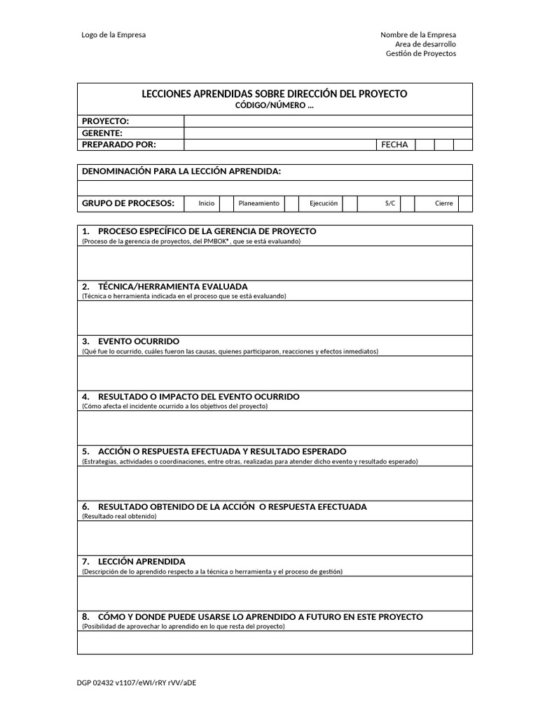4.-Modelo Lecciones Aprendidas Proyecto | PDF | Business