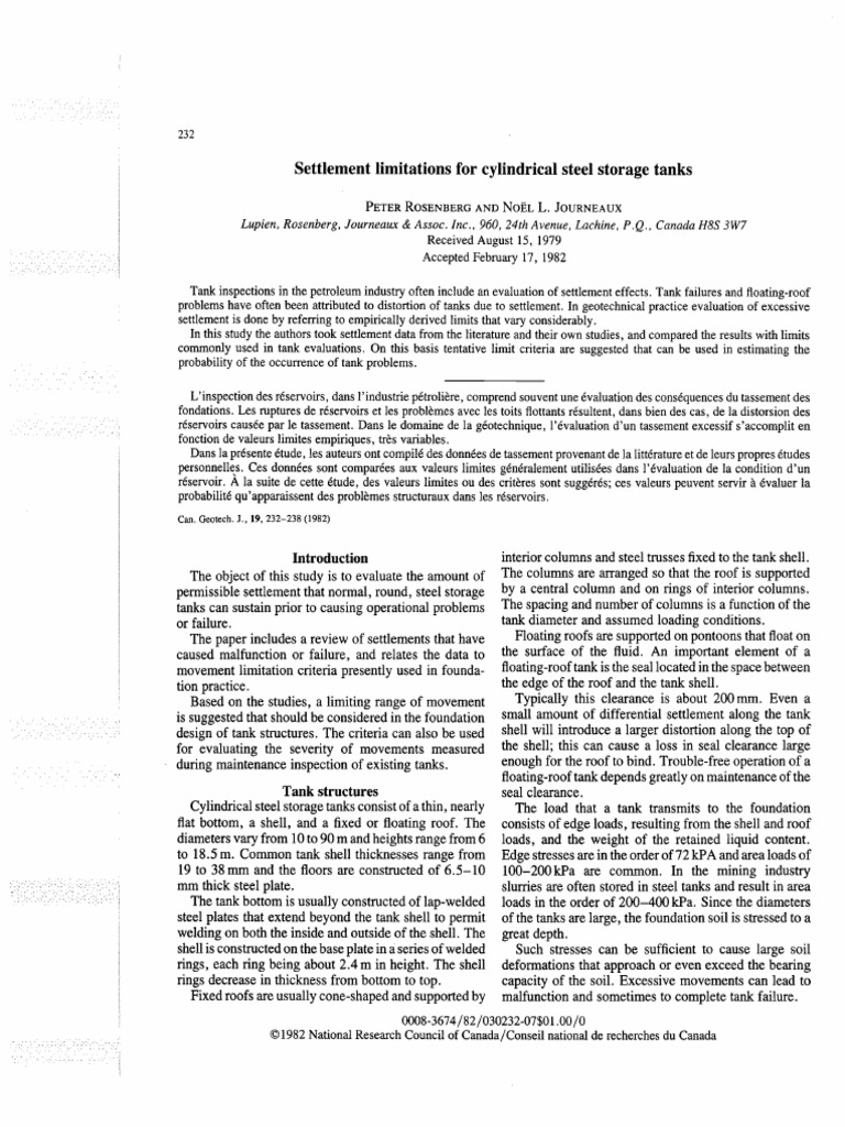 Settlement Limitations For Cylindrical Steel Storage Tanks | PDF ...