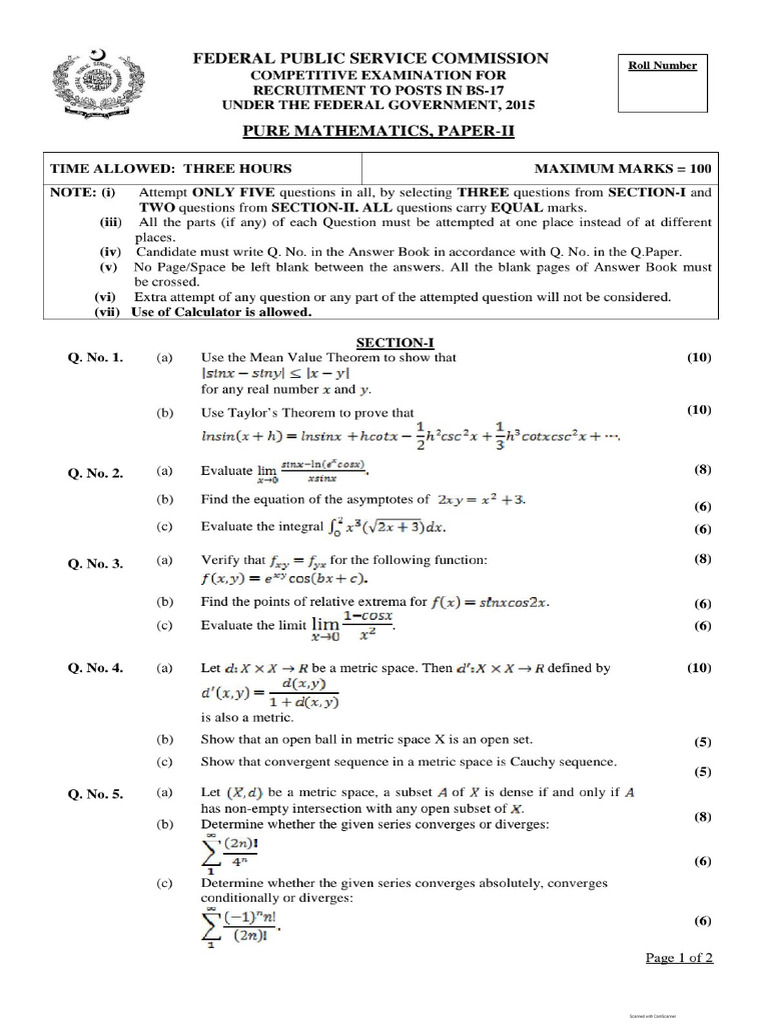 Pure Mathematics - 2015 | PDF