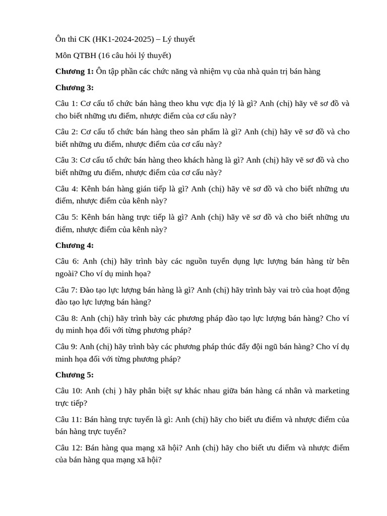 Đề cương - QTBH | PDF