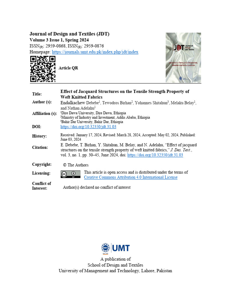 Effect of Jacquard Structures On The Tensile Strength Property of Weft ...