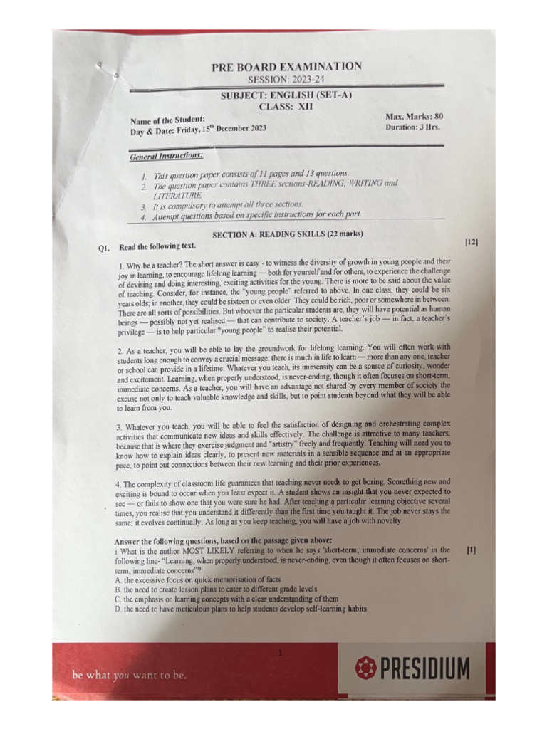 English Preboard | PDF