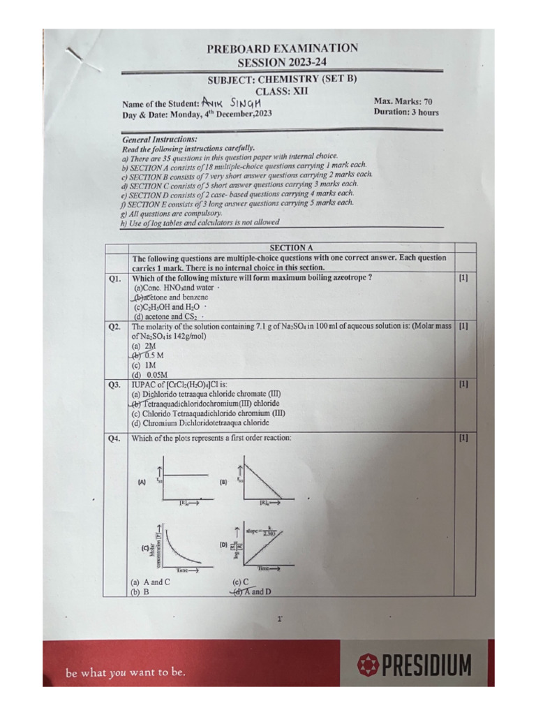 Chemistry Preboard | PDF