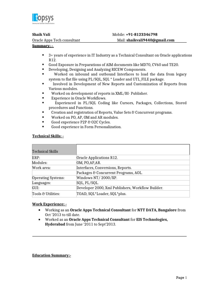 Shaik Vali_Oracle Apps Technical_PwC_Topsys | PDF | Pl/Sql | Sql