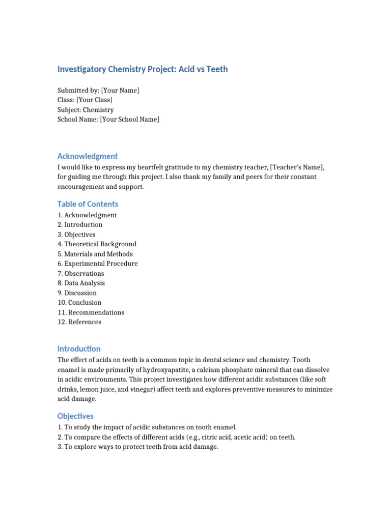 Acid Vs Teeth Project | PDF | Tooth Enamel | Acid