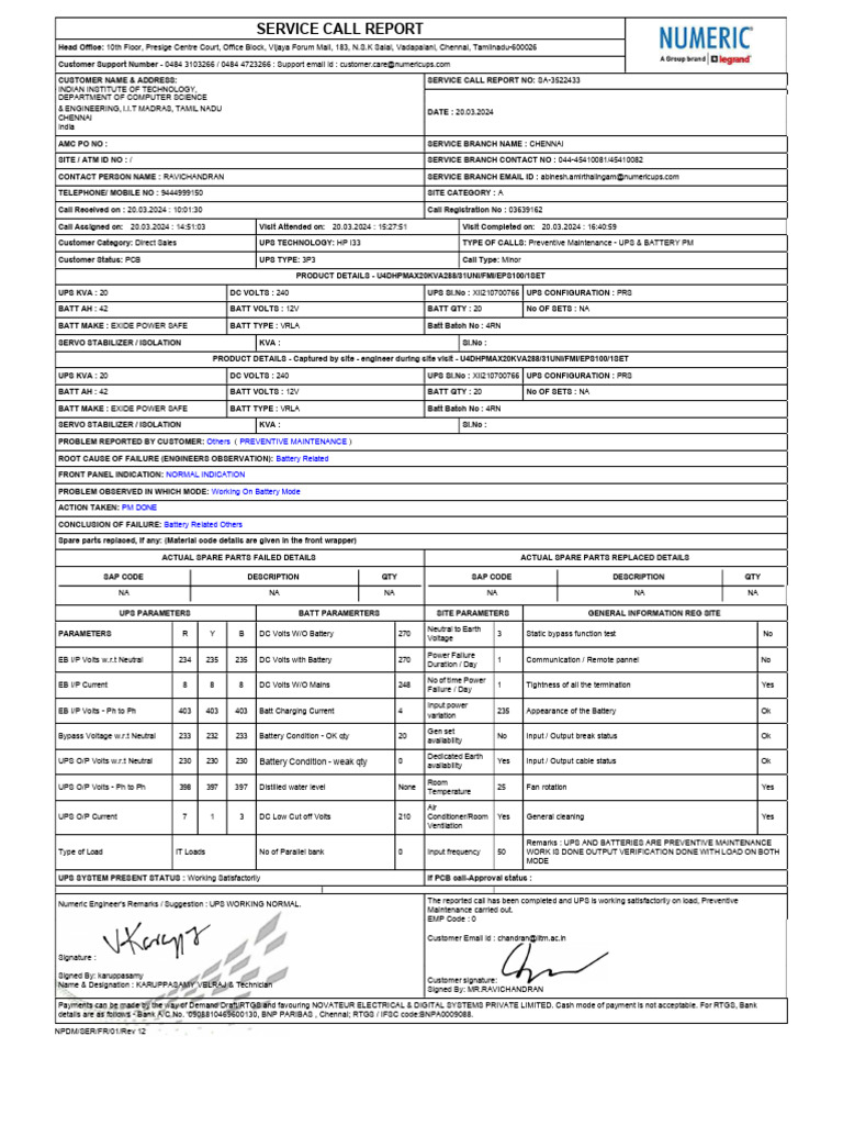 Service Call Report - 03639162-SA-3522433-XII210700766 | PDF ...