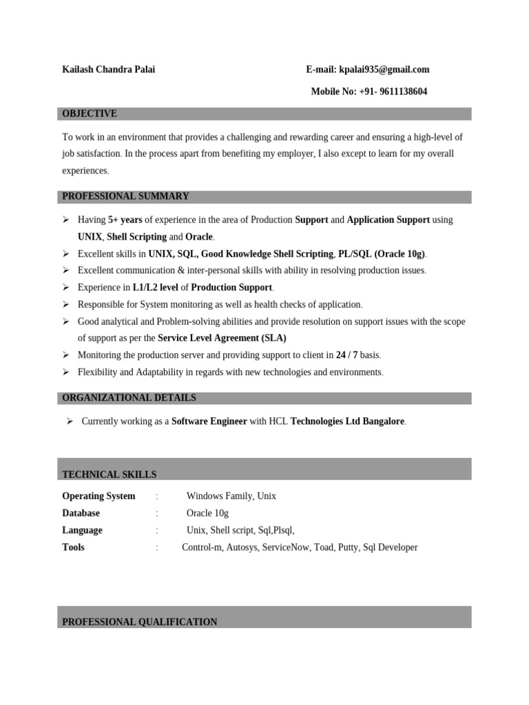 HCL Resume - Kailash Palai | PDF | Computing | Software