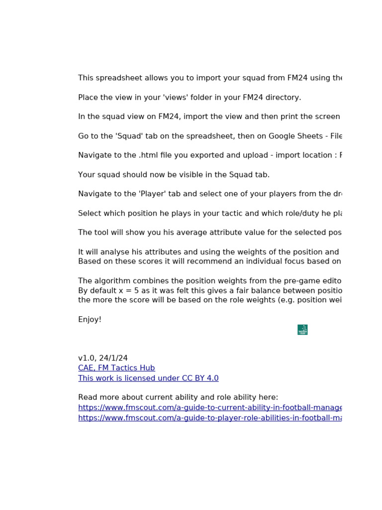 FM24 Player Role & Ability Calculator | PDF | Sports Rules And Regulations | Team Sports