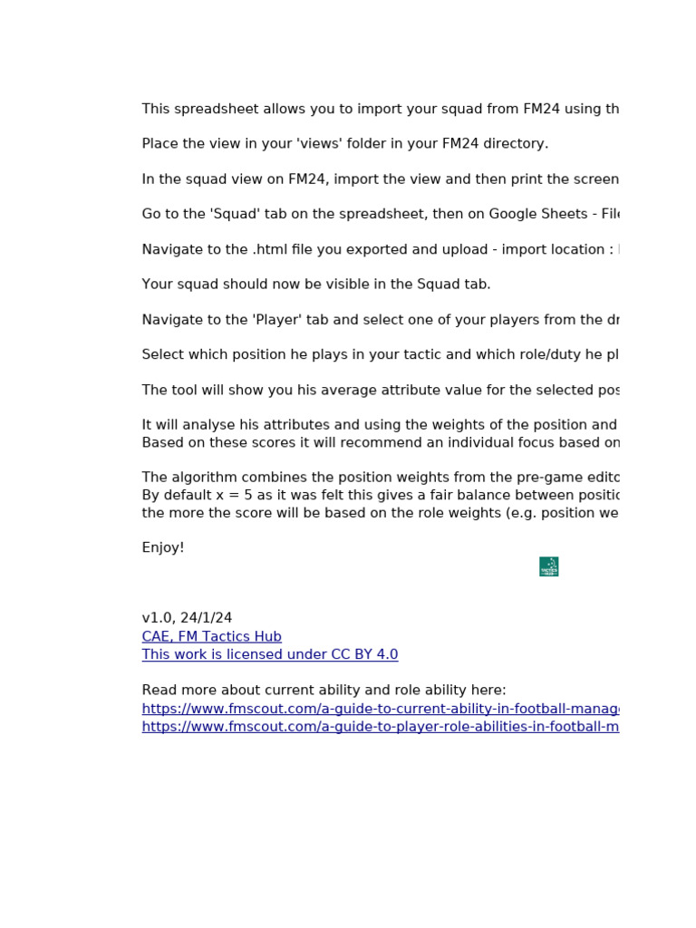 FM24 Training and Role Ability Calculator by CAE | PDF | Football Codes ...